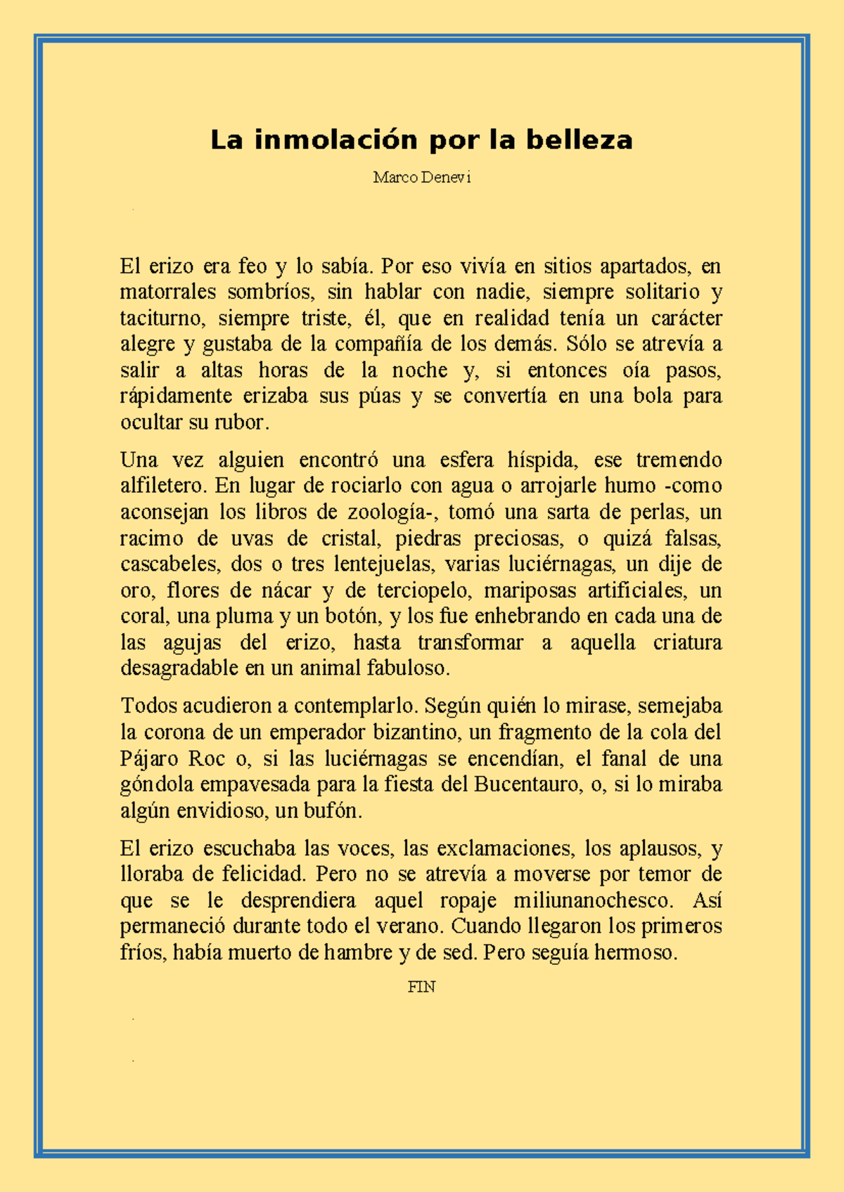 9 - La inmolación por la belleza: Análisis de Marco Denevi - Studocu
