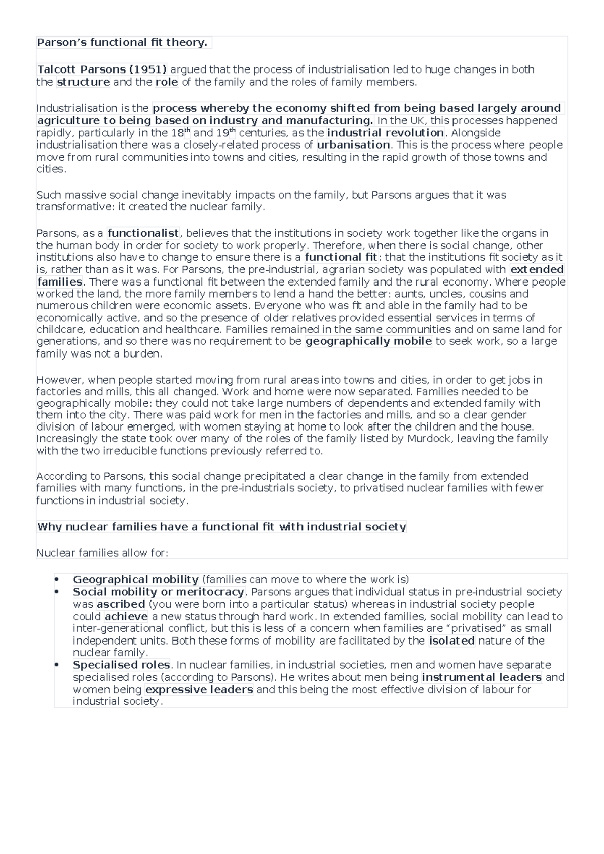 Functional Fit Theory: Parson's Analysis of Family Changes in Society ...