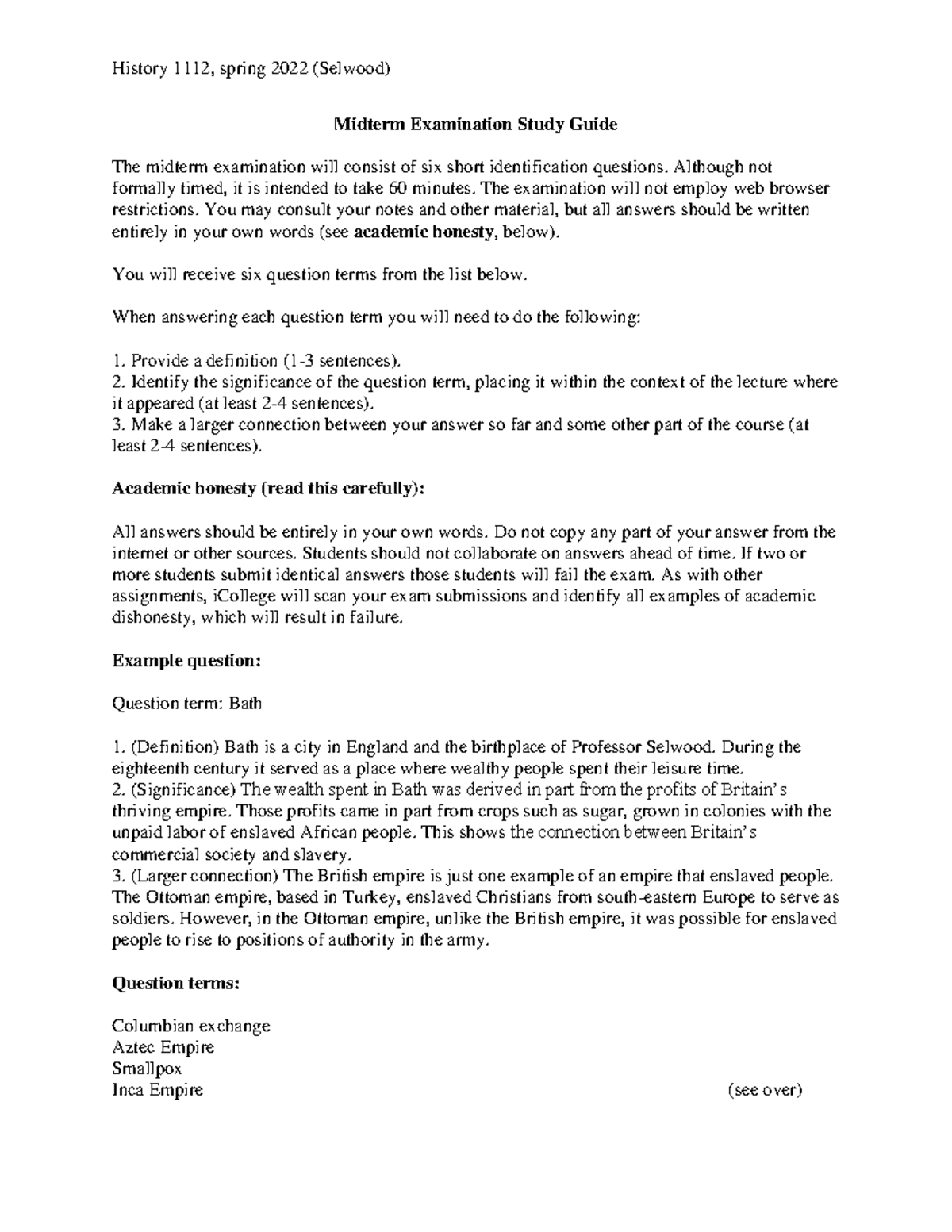 World History 1112 midterm exam study guide spring 2022 - History 1112, spring 2022 (Selwood ...