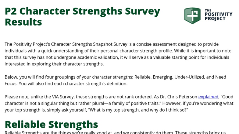 P2 Character Strengths Survey Results: Insights from The Positivity ...