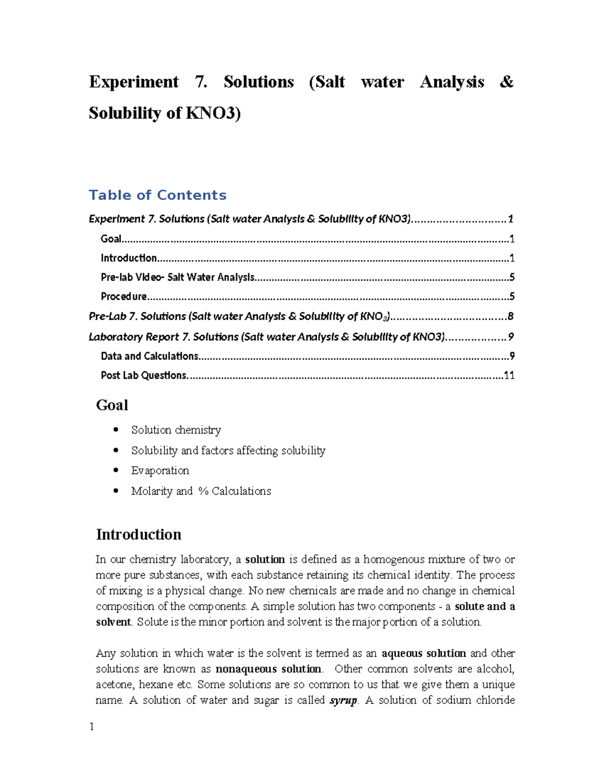 Experiment 7: Salt Water Analysis & KNO3 Solubility Lab Report - Studocu