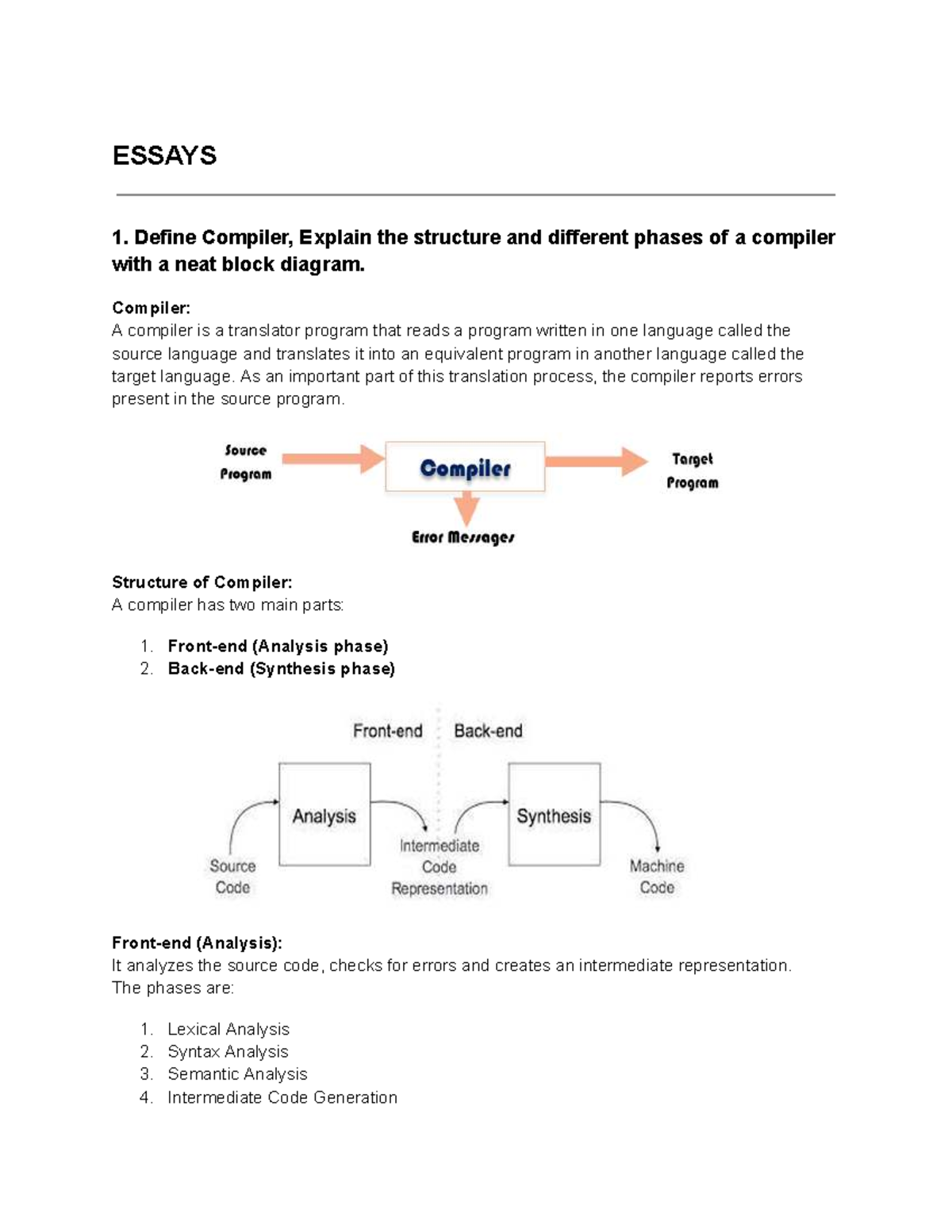 Compiler Design: Structure, Phases, and Optimization Techniques (CS101) - Studocu