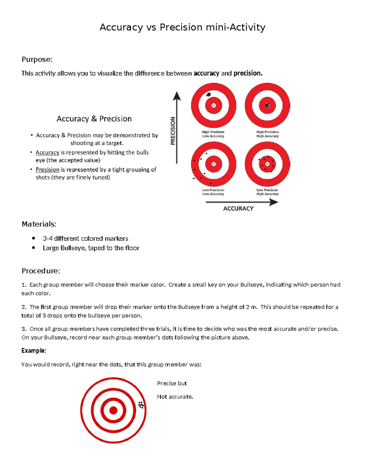 Accuracy vs Precision Bullseye Activity - Group Experiment - Studocu