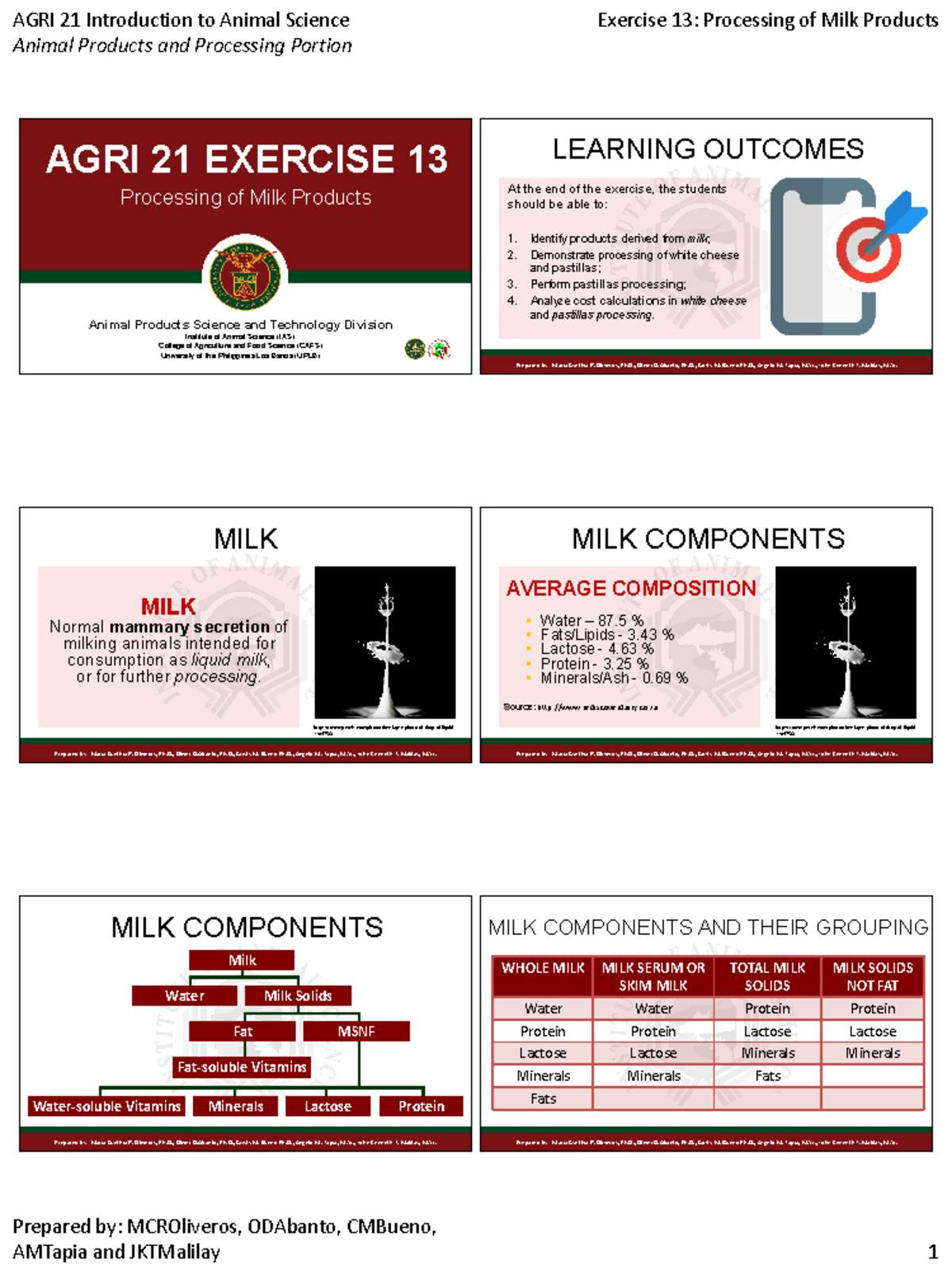 Handout exer 13 - Notes - Animal Products and Processing Portion ...