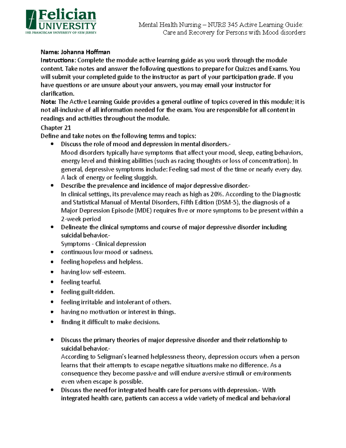 Active Learning Guide -7 Care and Recovery for Persons with Mood ...