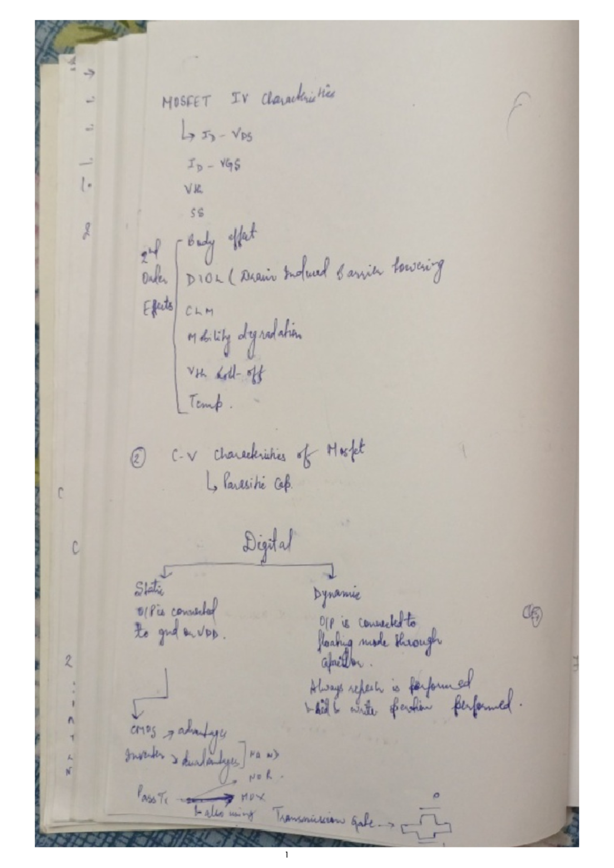 Vlsi notes - MOSFET IV characteristics I, VDS ID VGS 1. VR. SS g 24 ...