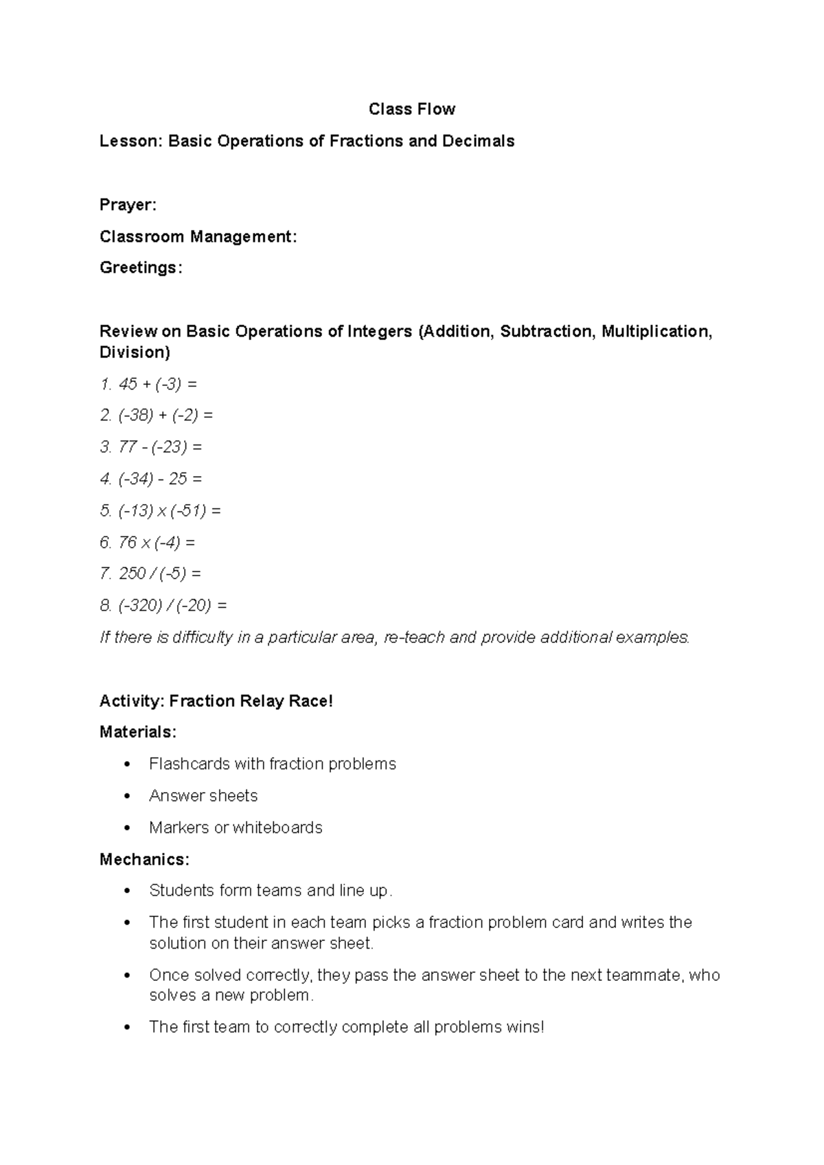 Basic Operations of Fractions and Decimals - Class Flow Lesson: Basic ...