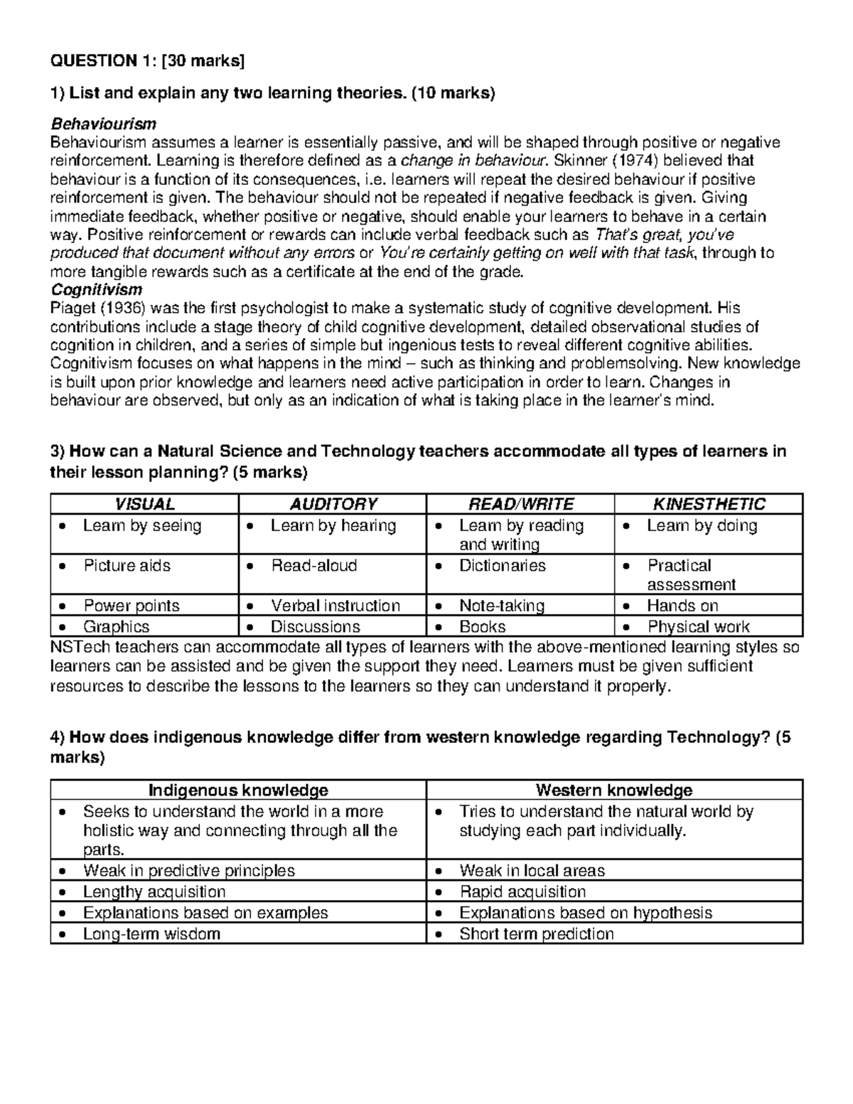 TMN 3705 Learning Theories and Pedagogy Notes - Studocu