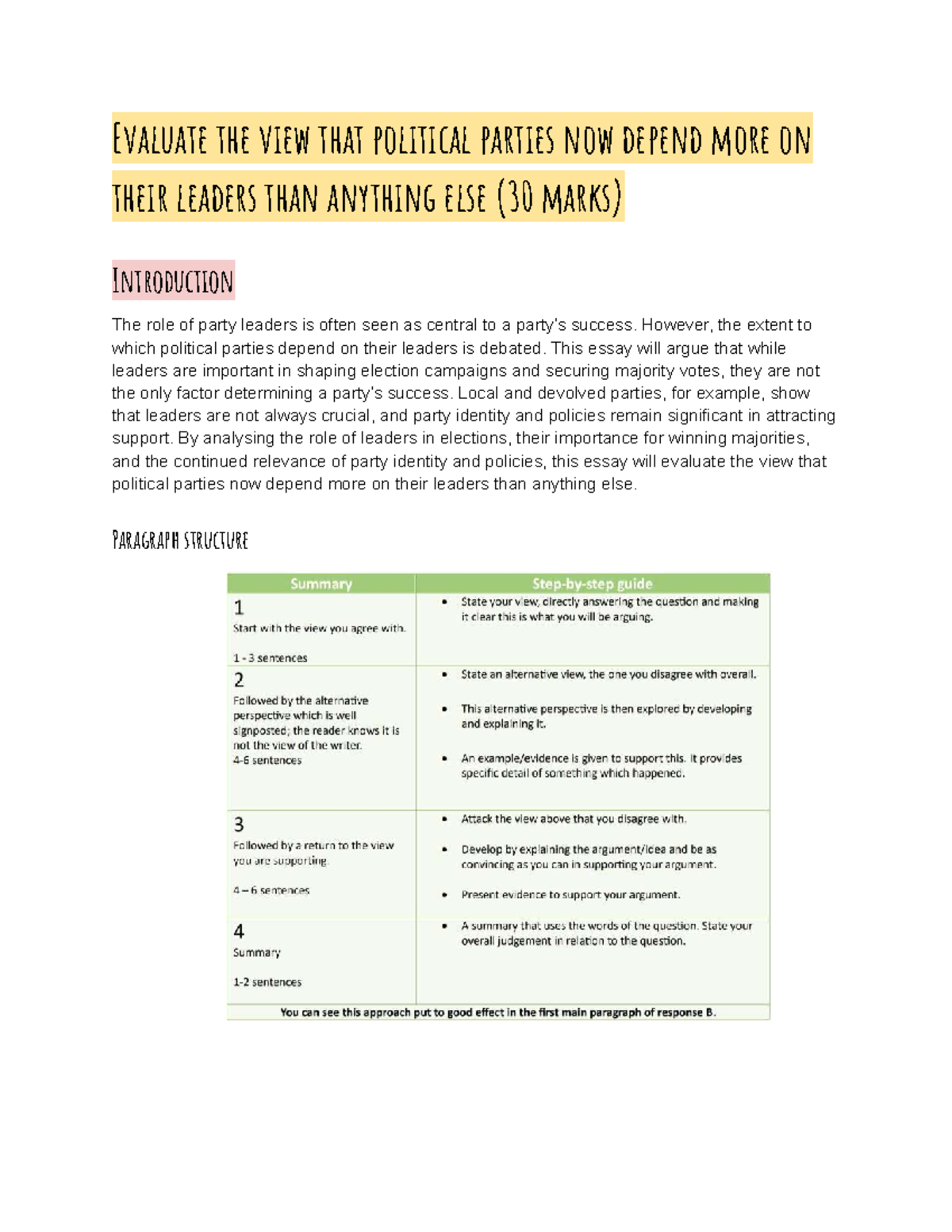 Evaluating Political Party Dependence on Leaders vs. Other Factors (30 ...