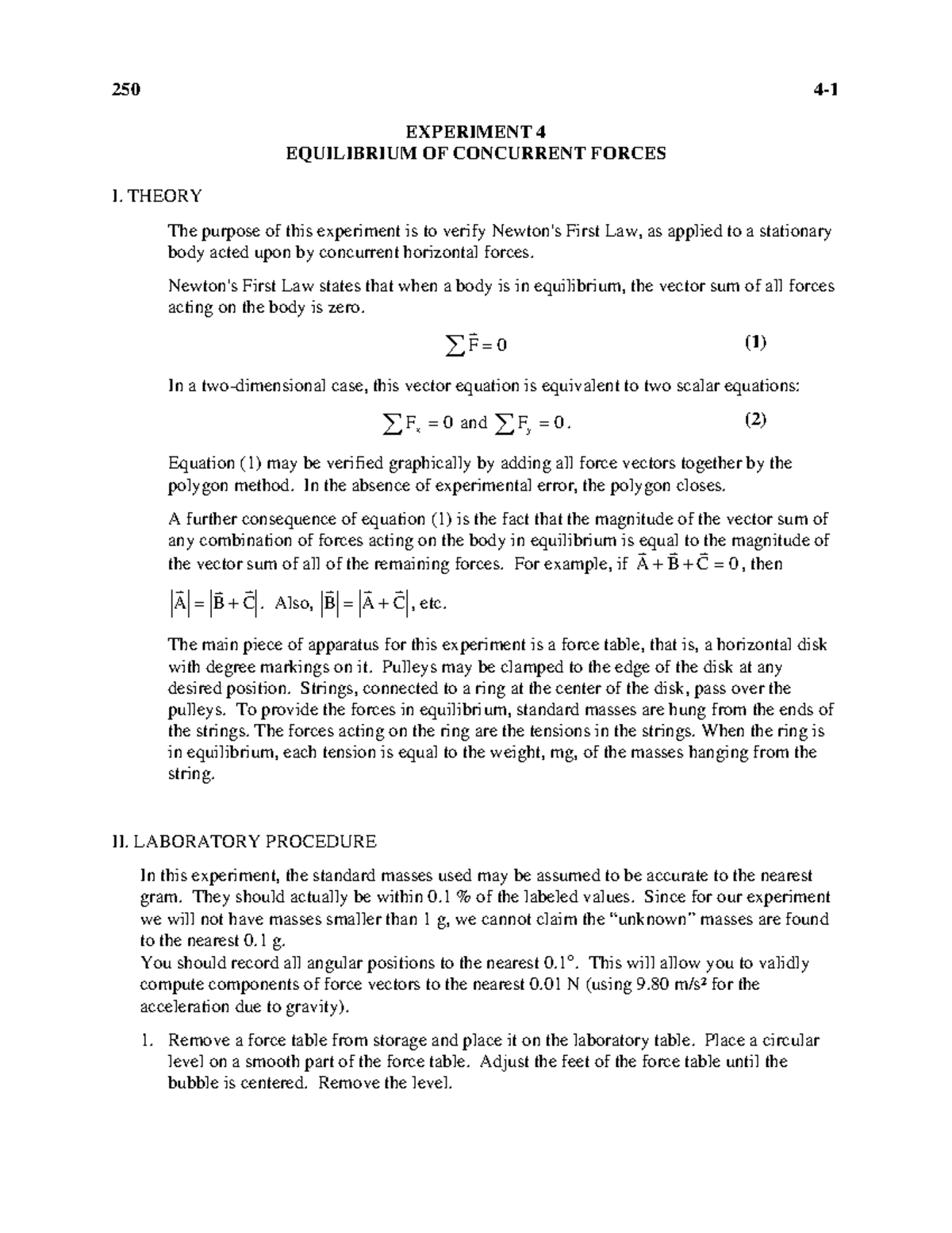 Lab04: Equilibrium of Concurrent Forces - Newton's First Law Experiment ...