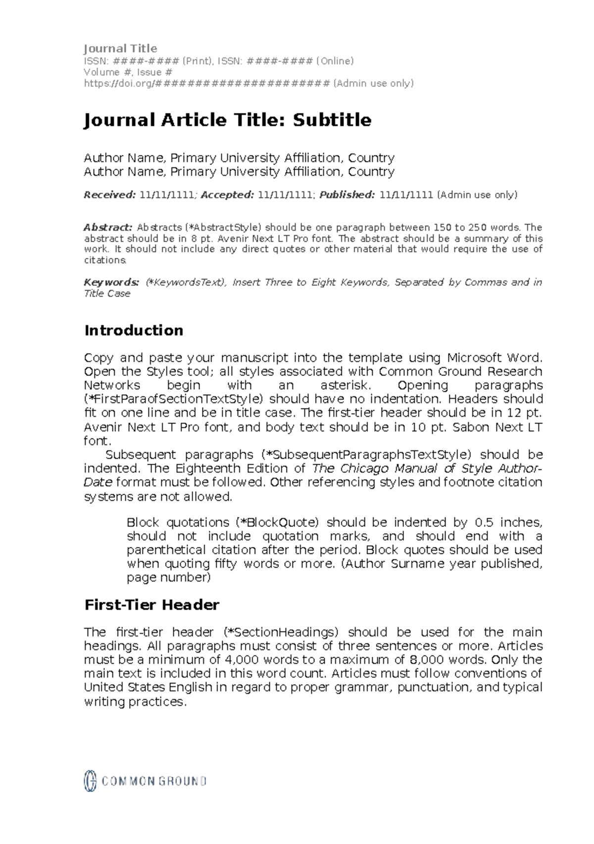 Journal Article Submission Guidelines: Formatting & Style Instructions ...
