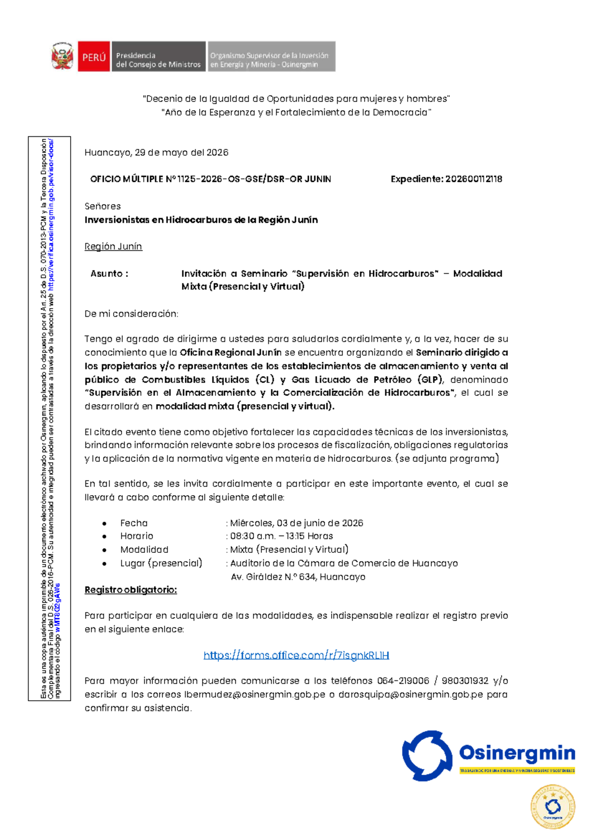 Oficio Múltiple: Invitación al Seminario Mixto sobre Hidrocarburos ...