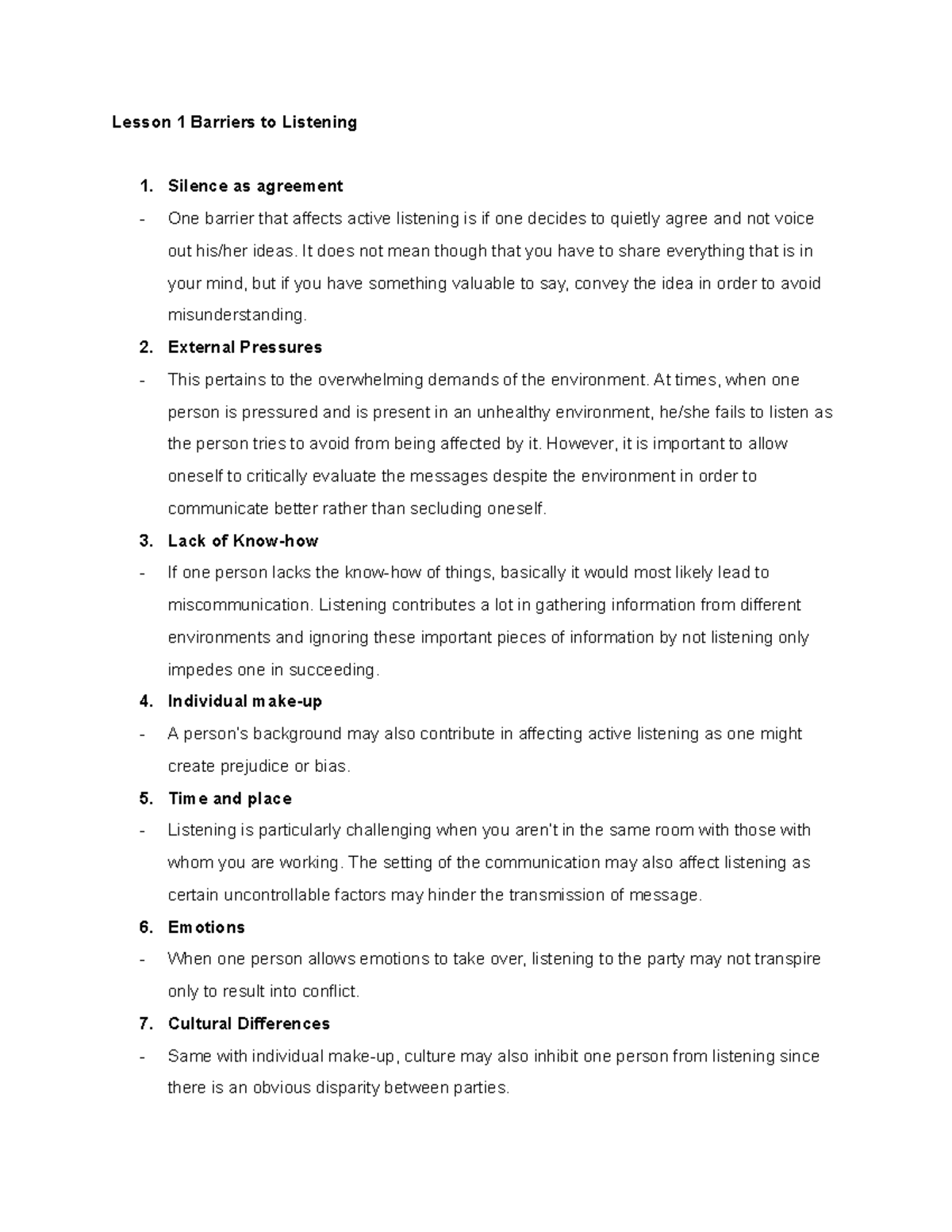 ENG023 Module 1: Barriers and Types of Listening - Studocu