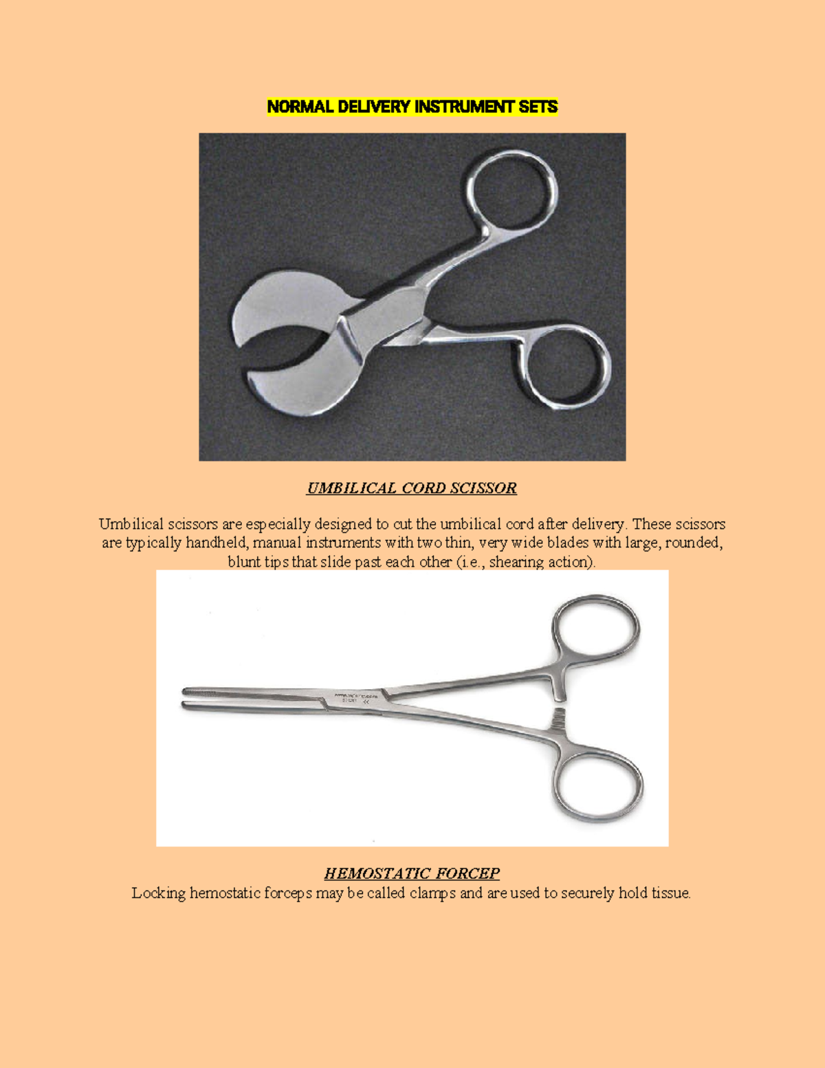 Normal Delivery Instrument Sets Overview (Course Code: MED101) - Studocu