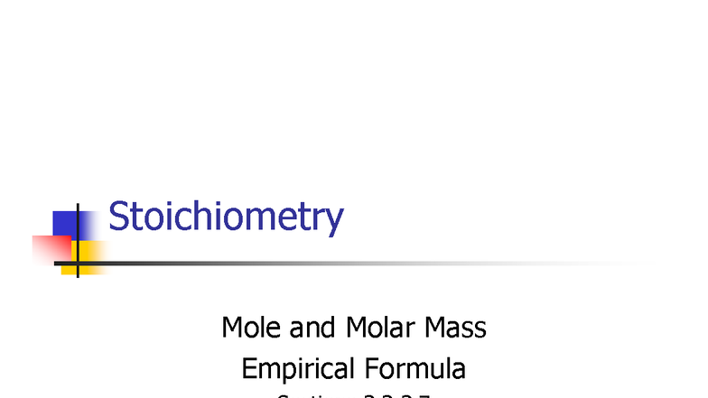 Chapter 3: Stoichiometry, Moles, and Molar Mass Concepts - Studocu