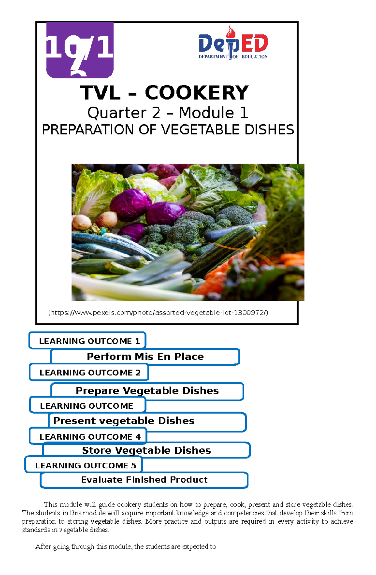 TLE TVL HE Cookery 10 12 Q2 - Module 1: Vegetable Dish Preparation ...