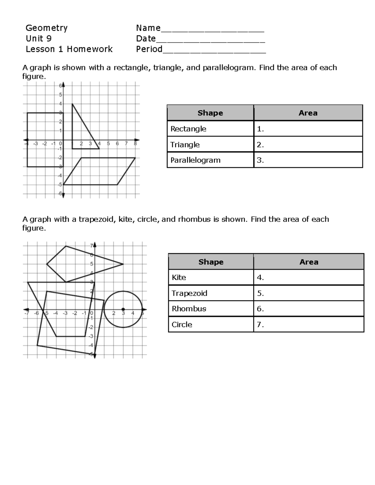 Geometry Unit 9 Homework: Area, Volume, and Surface Area Problems - Studocu