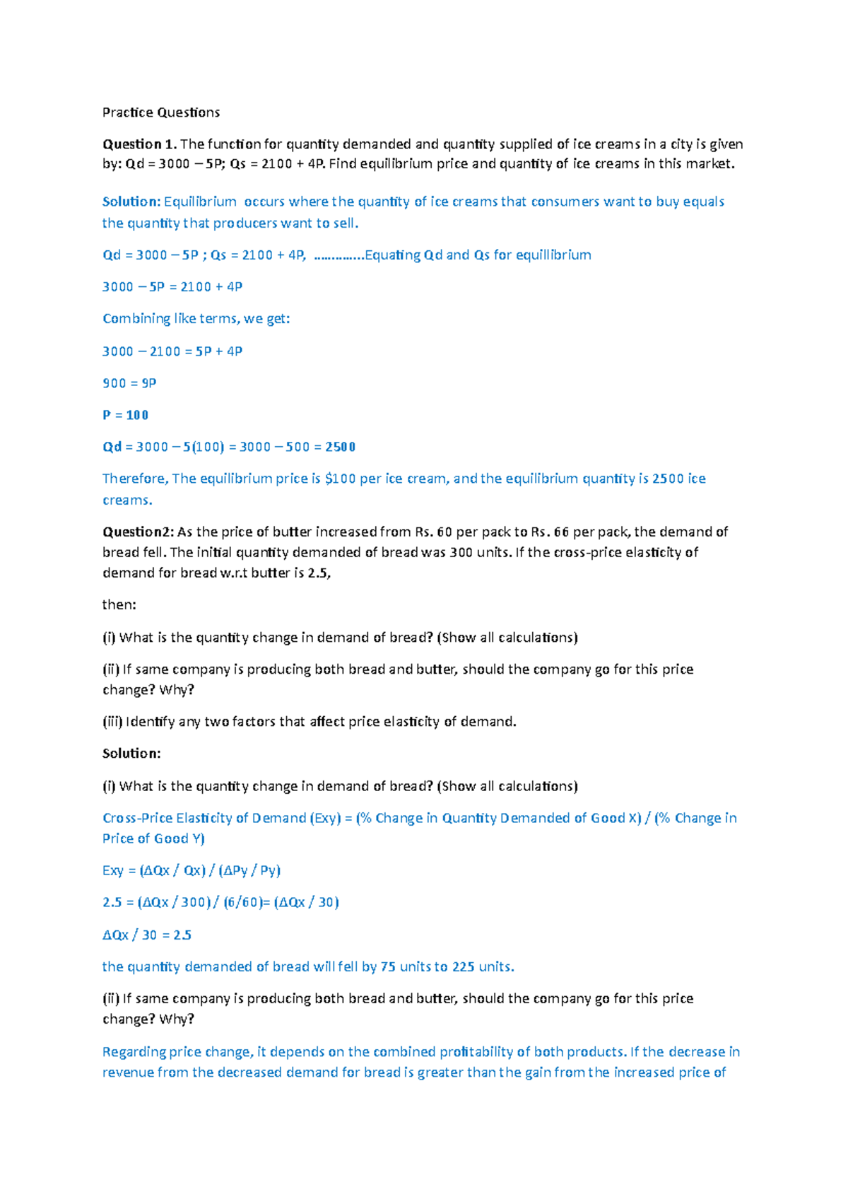 Microeconomics Practice Questions and Solutions for Exam Preparation ...