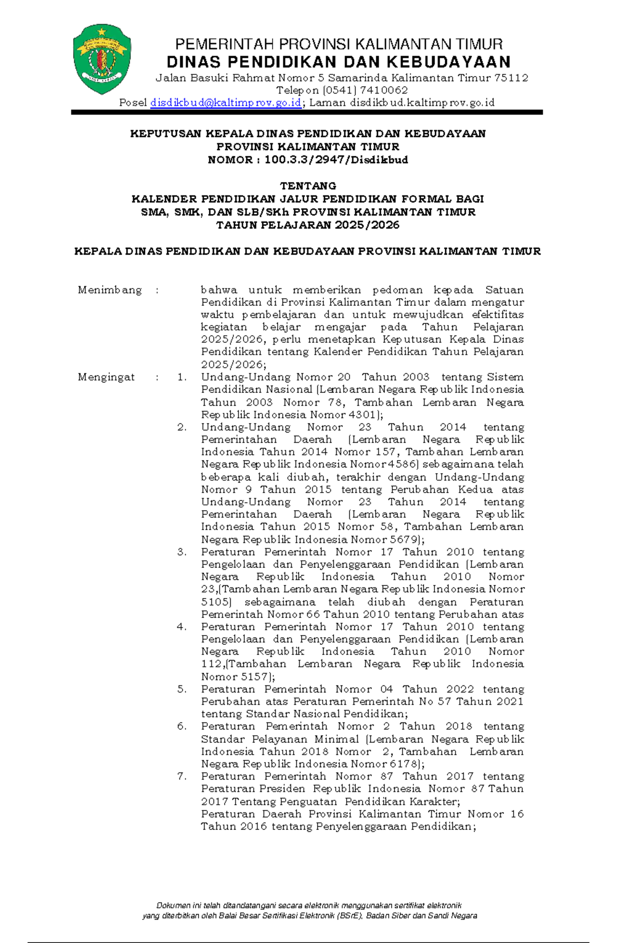 KALENDER PENDIDIKAN FORMAL SMA/SMK KALTIM 2025-2026 - Studocu