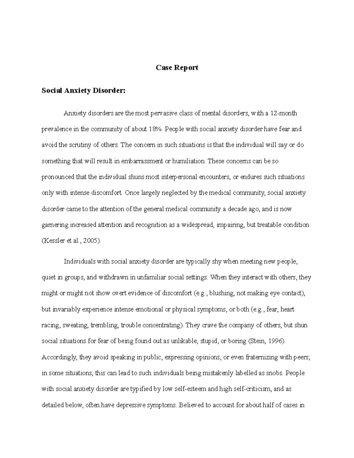 CASE Report - Social Anxiety Disorder: Anxiety disorders - Studocu