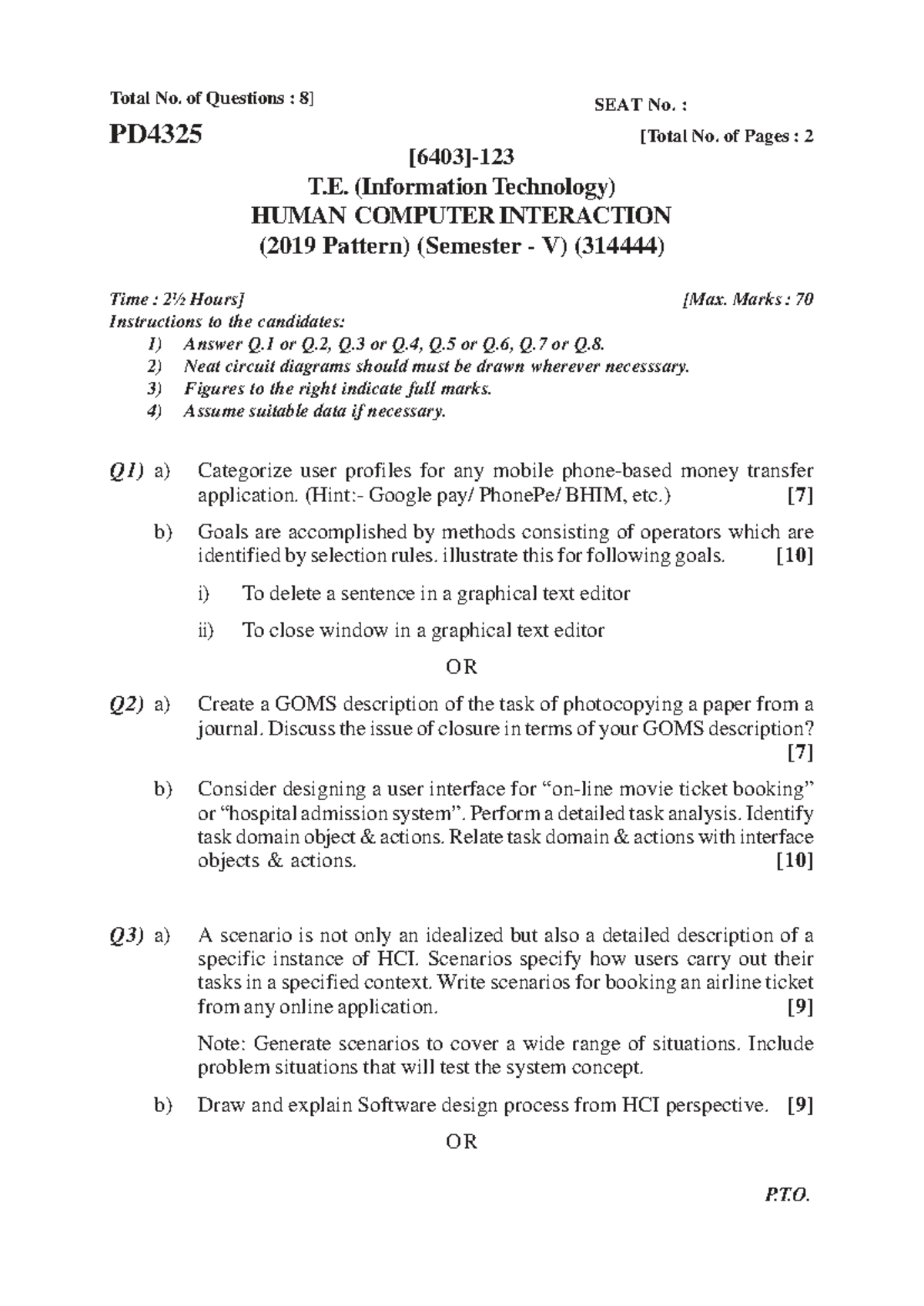 HCI Exam Paper PD4325 - T.E. IT Sem V (2019 Pattern) - Studocu