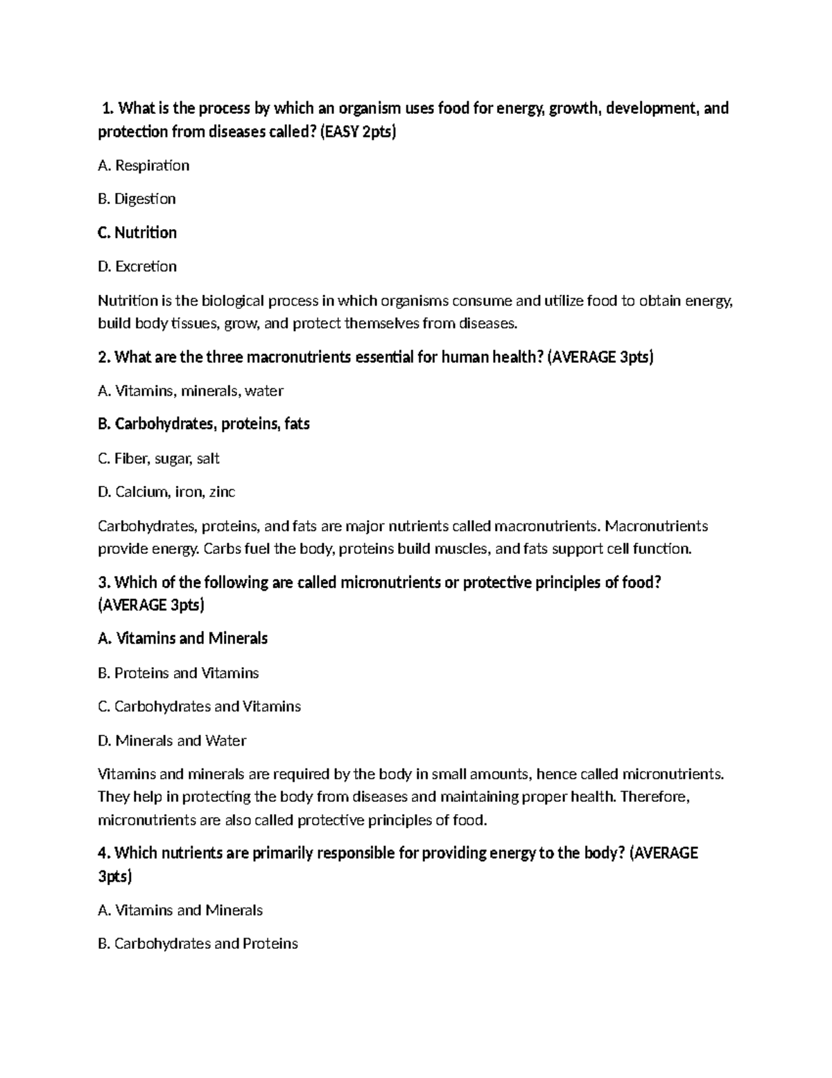 Nutriquiz: Understanding Nutrition and Macronutrients (EASY 2pts) - Studocu