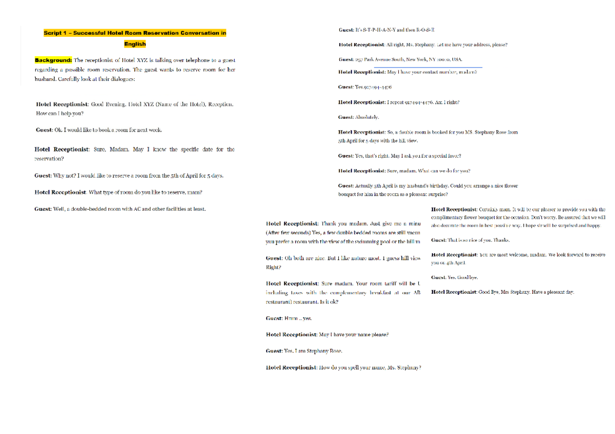 Tel convo - Telephone conversation script - Senior High School - Studocu