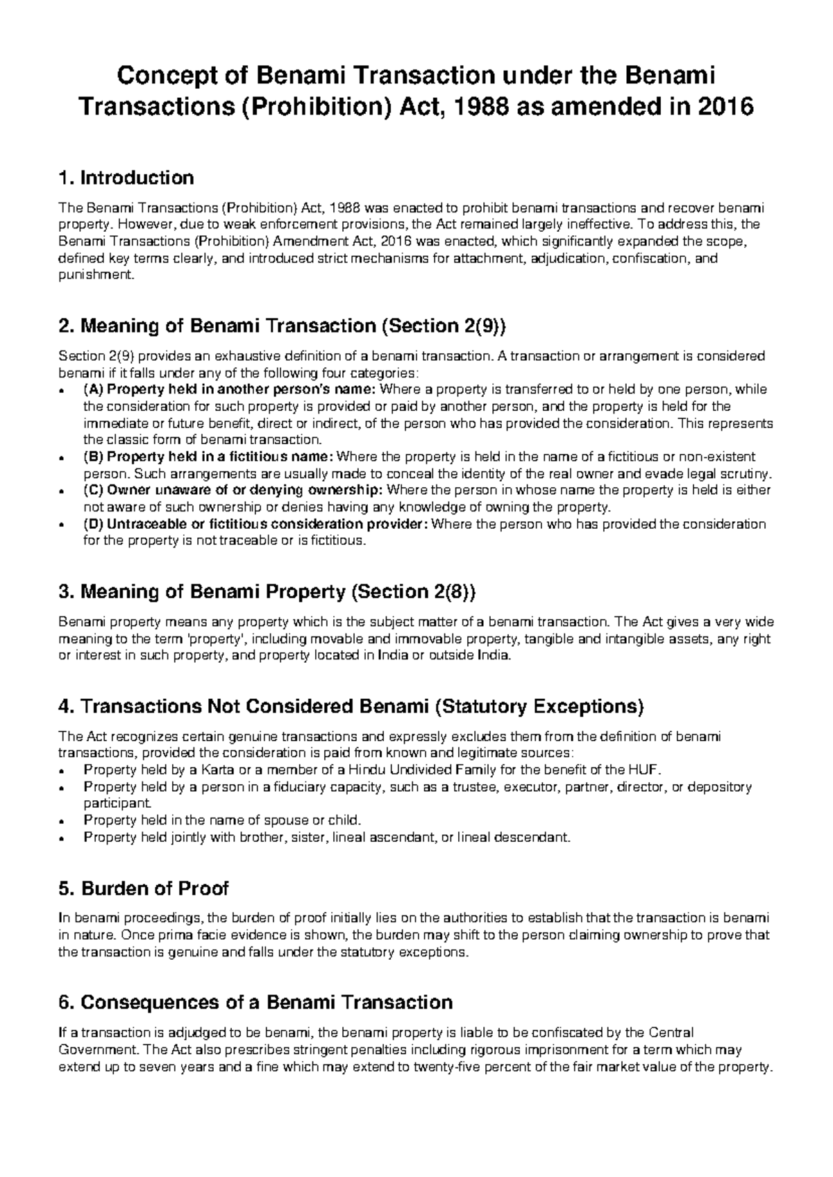 Benami Transactions (Prohibition) Act, 1988: Key Concepts & Amendments ...