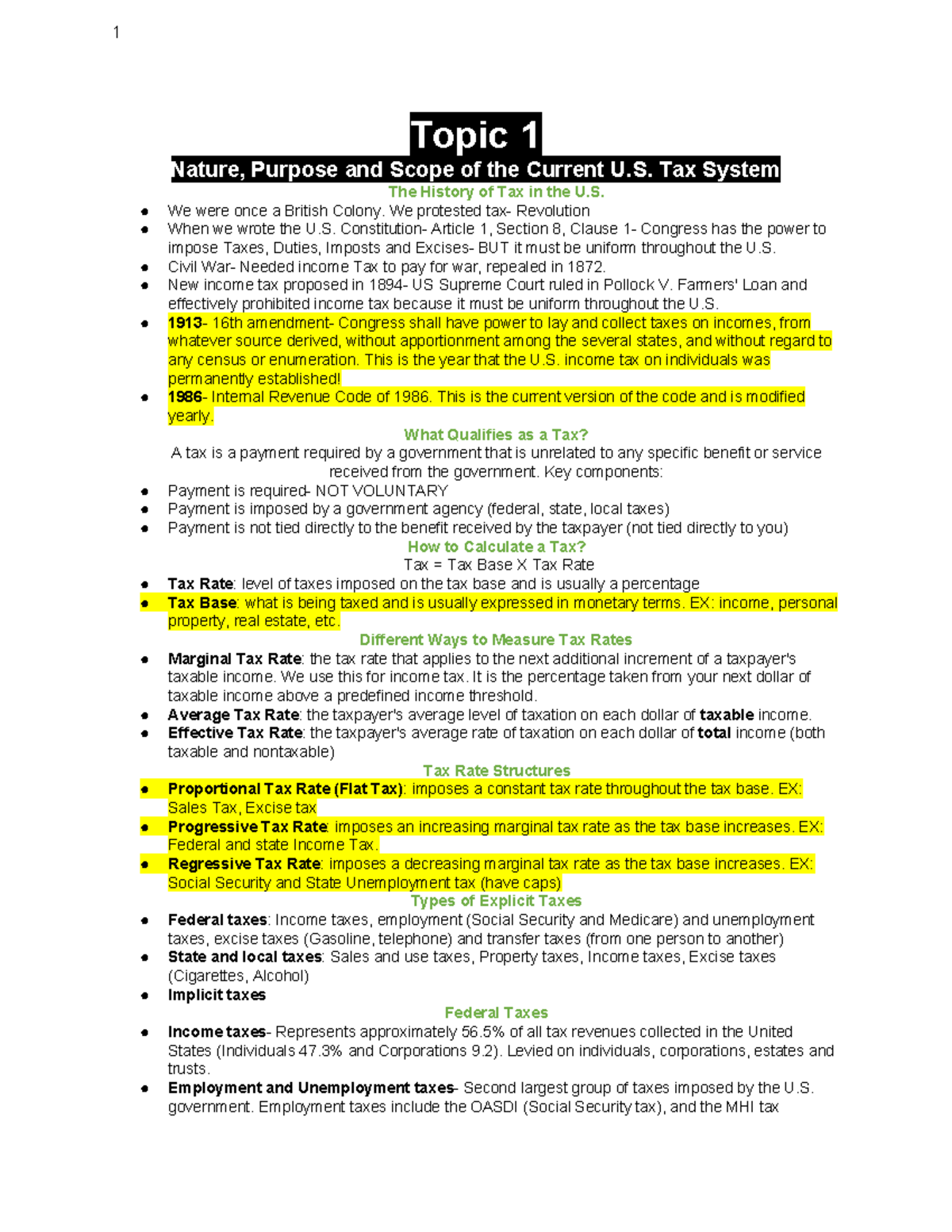 Taxation I - Summary Notes by Sabrina: Key Tax Concepts and Strategies ...