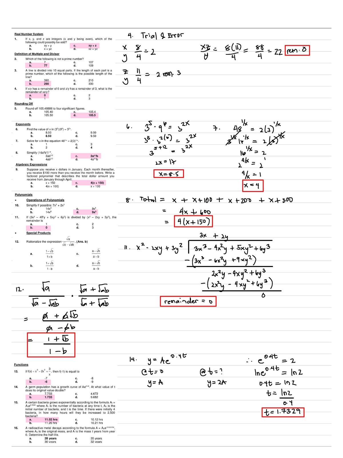 Algebra Handout Solutions: Real Number System & Equations - Studocu