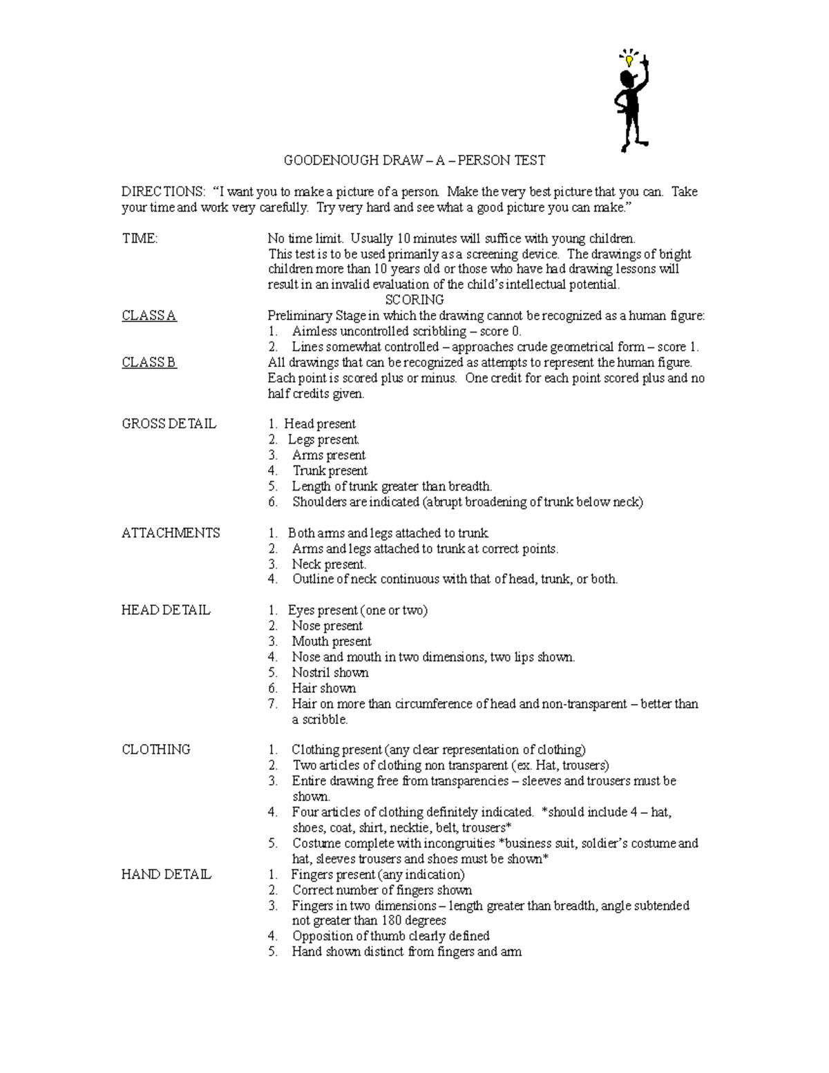 Goodenough Draw-A-Person Test: Interpretation & Scoring Guide - Studocu