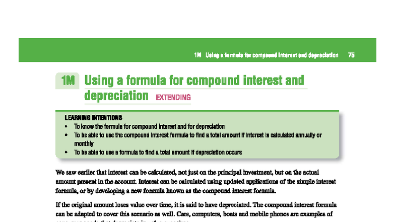 1L - Using Compound Interest - 1M Using a formula for compound interest ...