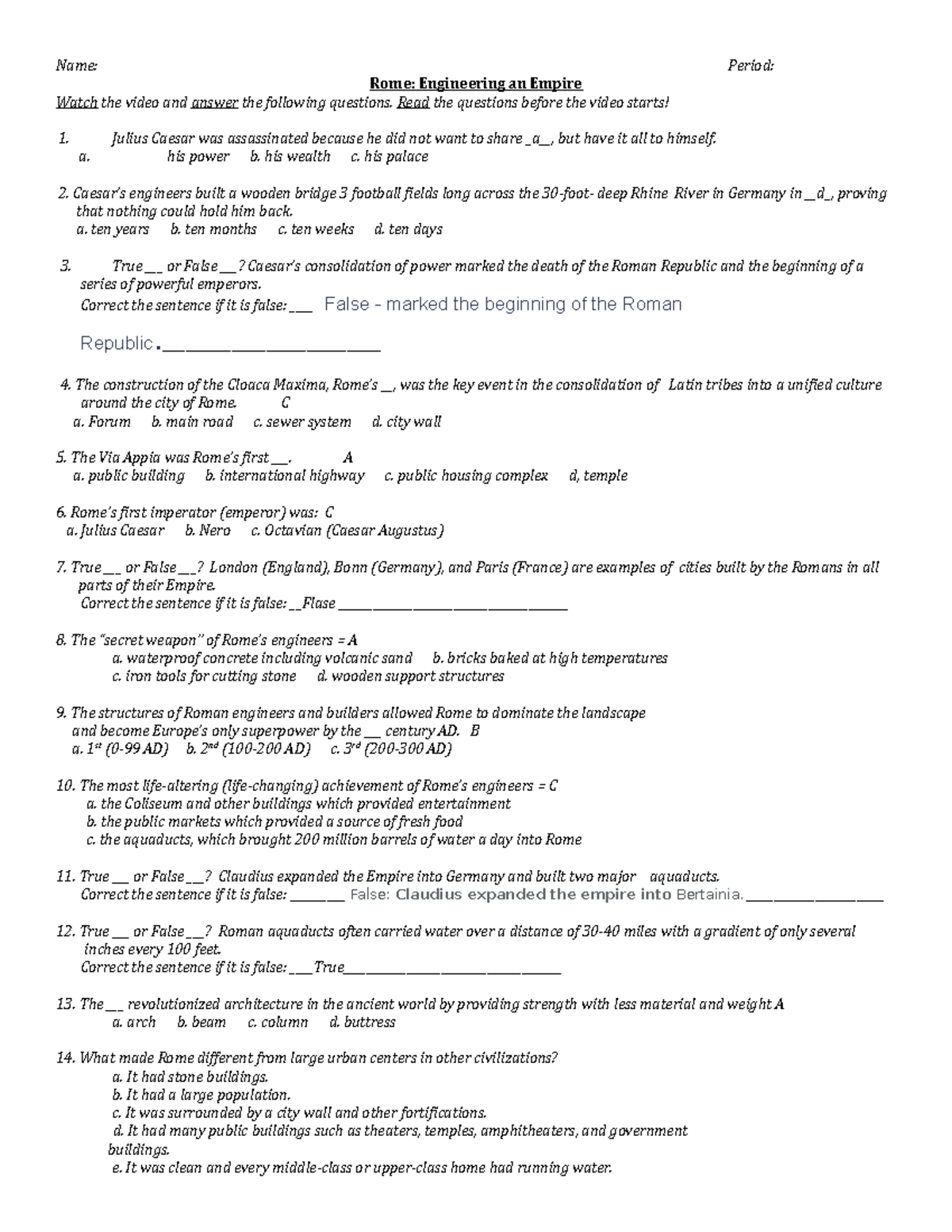 Engineering An Empire Rome Worksheets Rome History For Kids