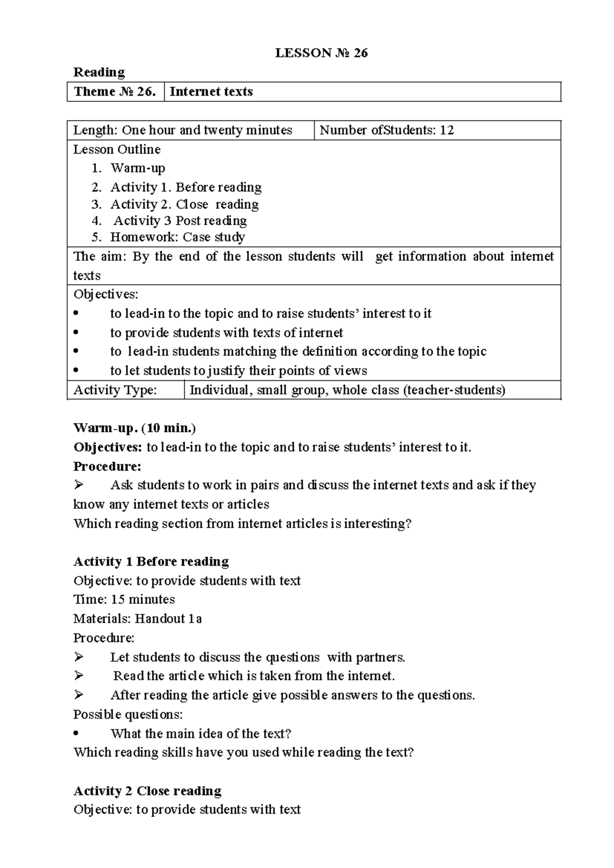 LESSON 26: Exploring Internet Texts and Reading Comprehension - Studocu