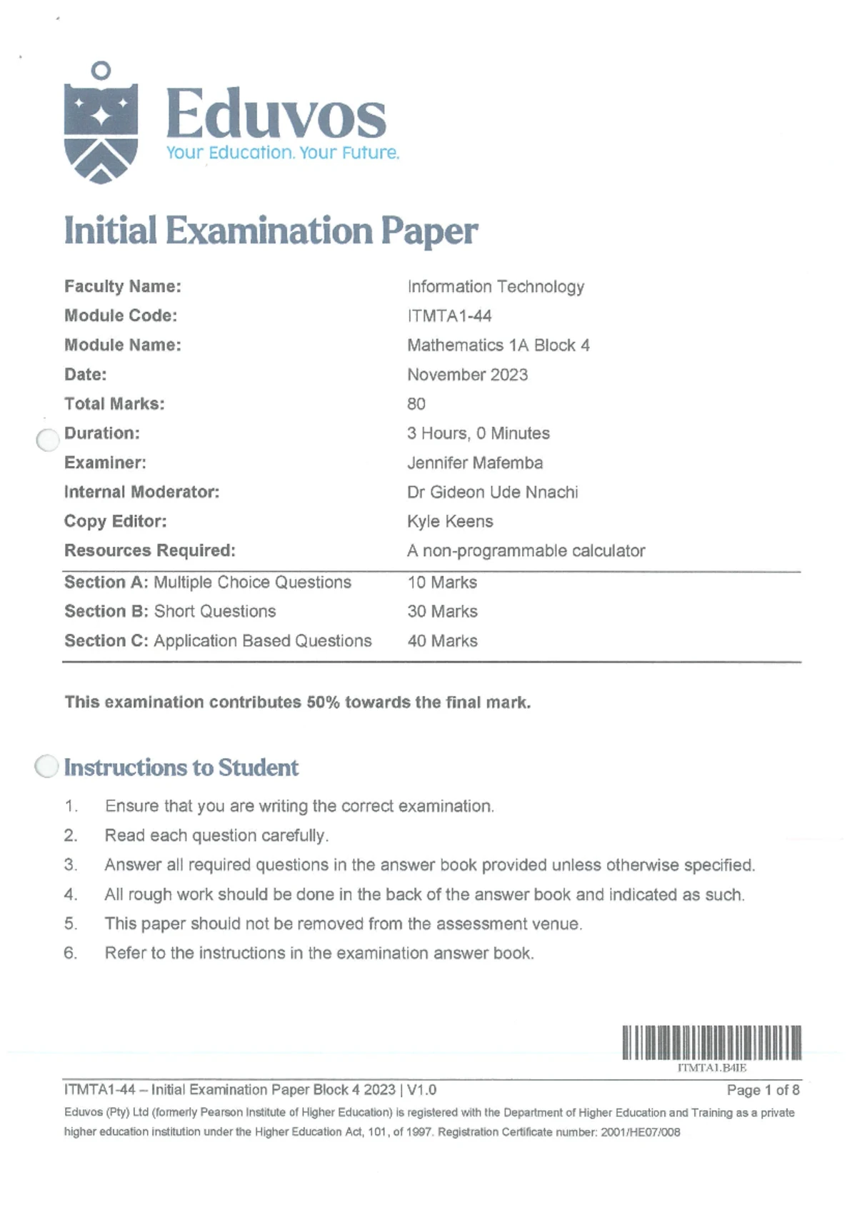 Itmta 1(B)- Online Assessment 2022 - ITMTA1 – Version B Online ...