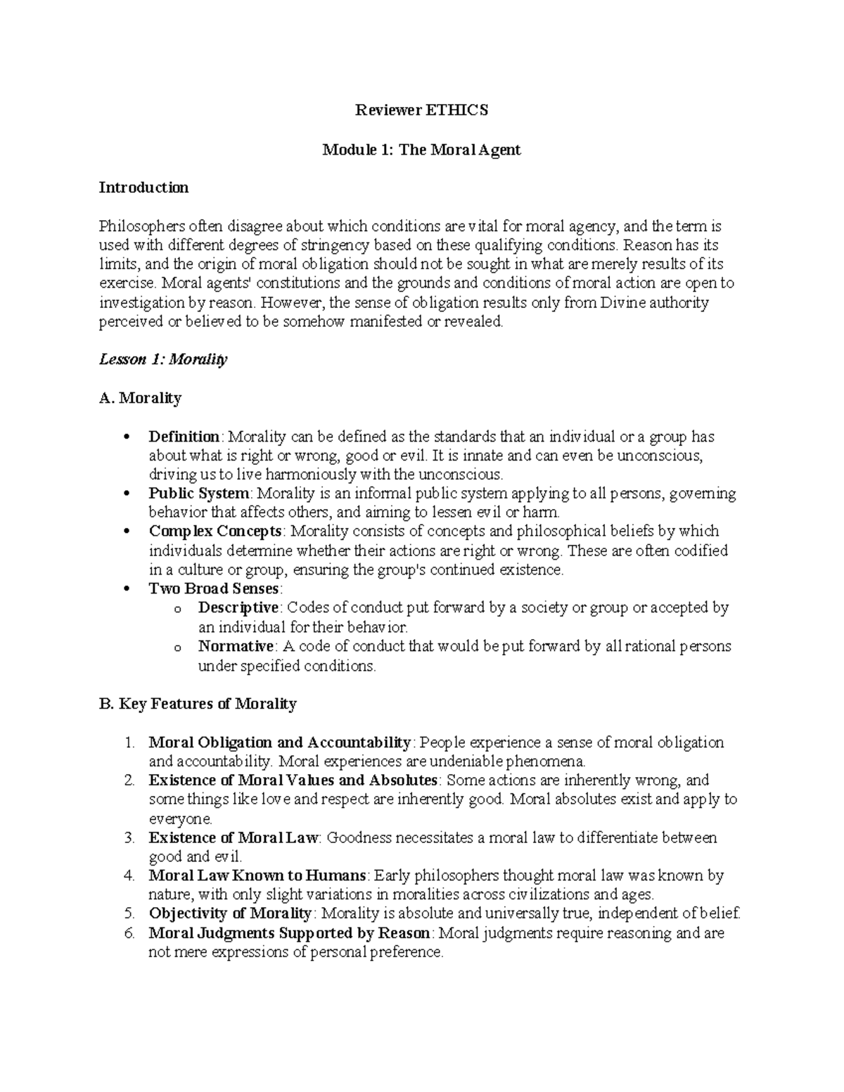 Module 1: Reviewer Ethics Overview and Moral Agency in Philosophy - Studocu