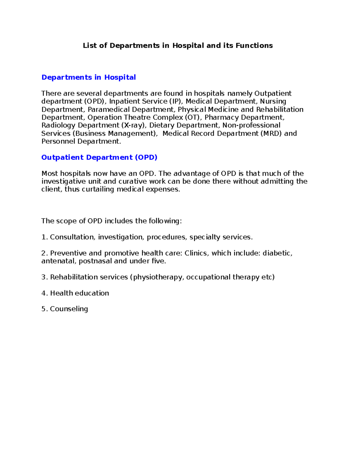 List of Departments in Hospital and its Functions - List of Departments ...