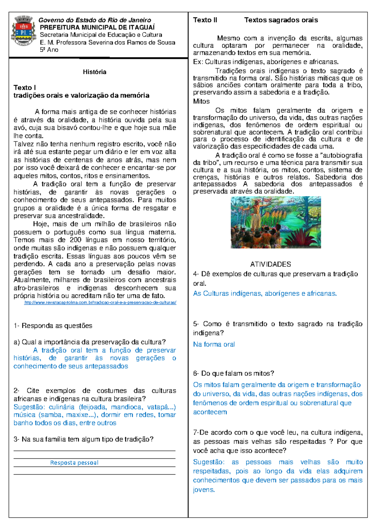 Atividade de História: Tradições Orais e Memória Cultural - 5º Ano ...