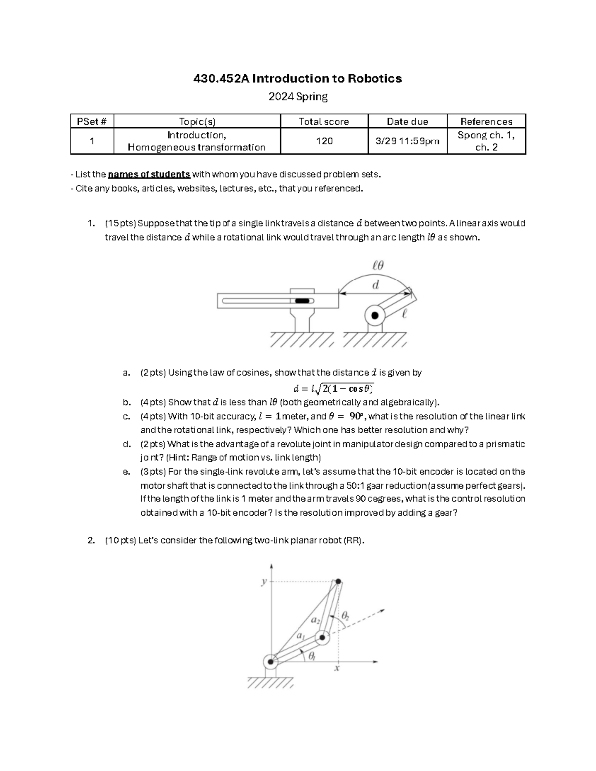 430.452A Intro to Robotics Spring 2024 PSet 1: Homogeneous ...