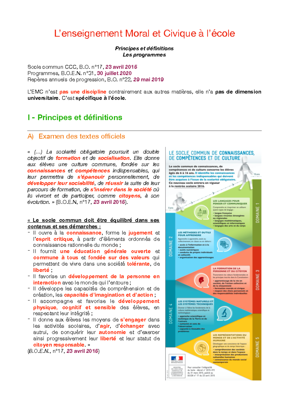 M1 - EMC : Enseignement Moral et Civique à l'École - Cours Master - Studocu