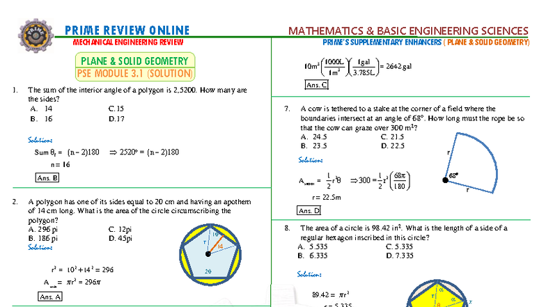 PRIME REVIEW ONLINE MATH: PLANE SOLID GEOMETRY SOLUTIONS - Studocu