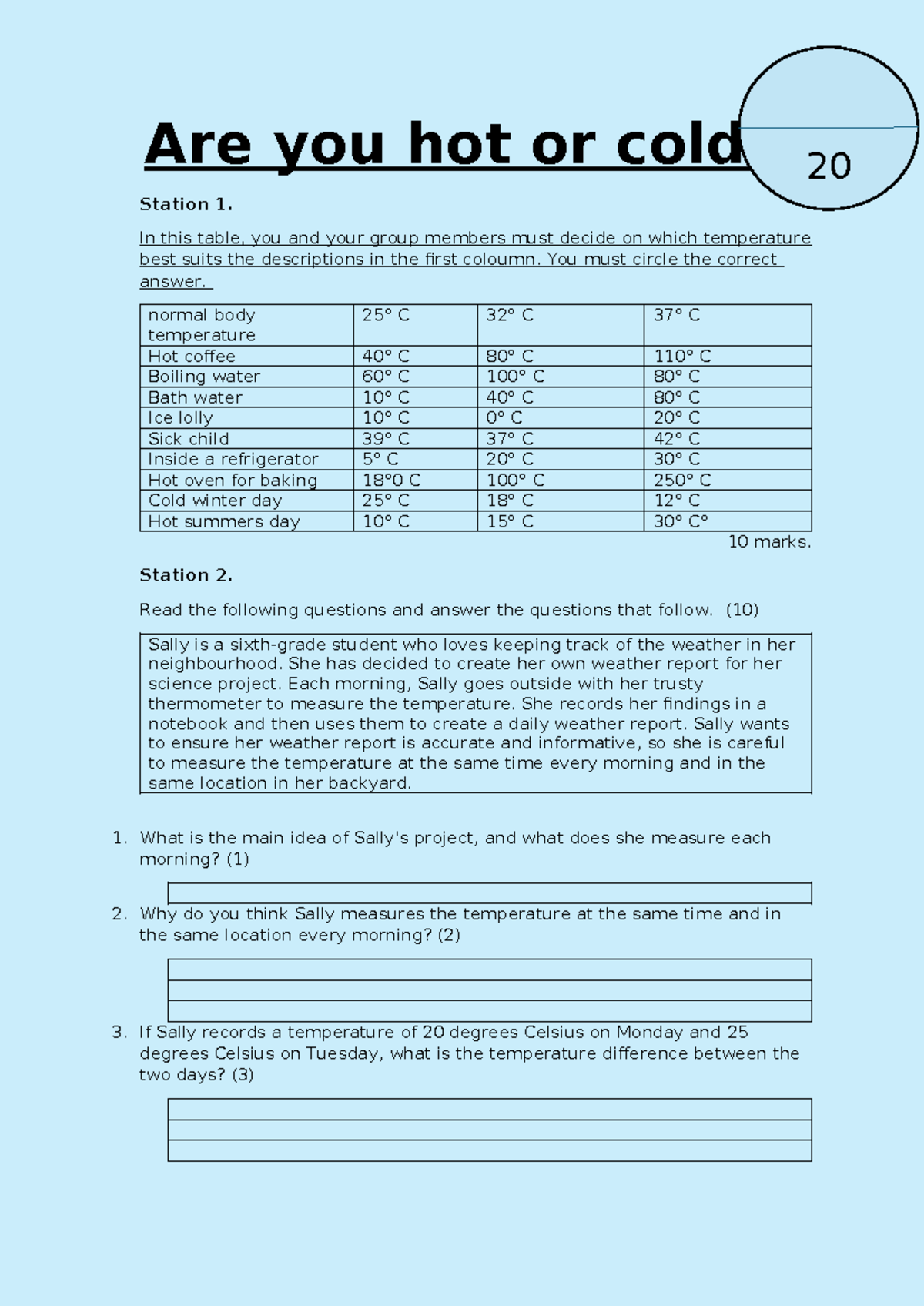 Are You Hot or Cold? Worksheet for Science Project - Studocu