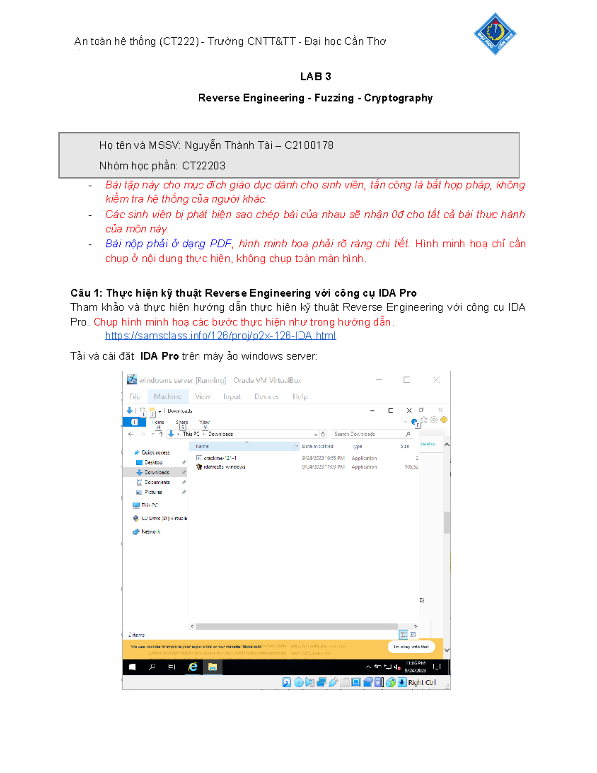 Title: C2100178 ATHT Lab 3 - Reverse Engineering and Cryptography ...