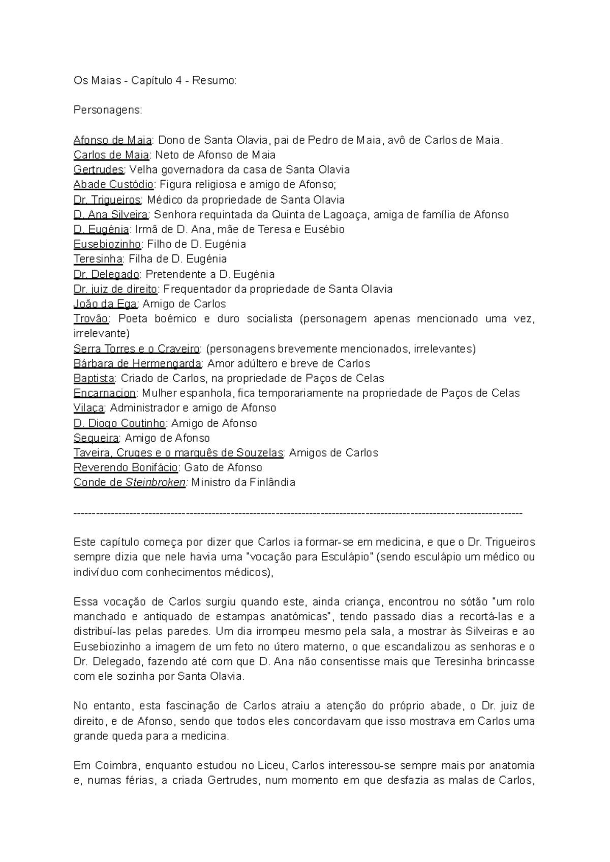 Os Maias - Capítulo 4 - Análise e Resumo dos Personagens - Studocu