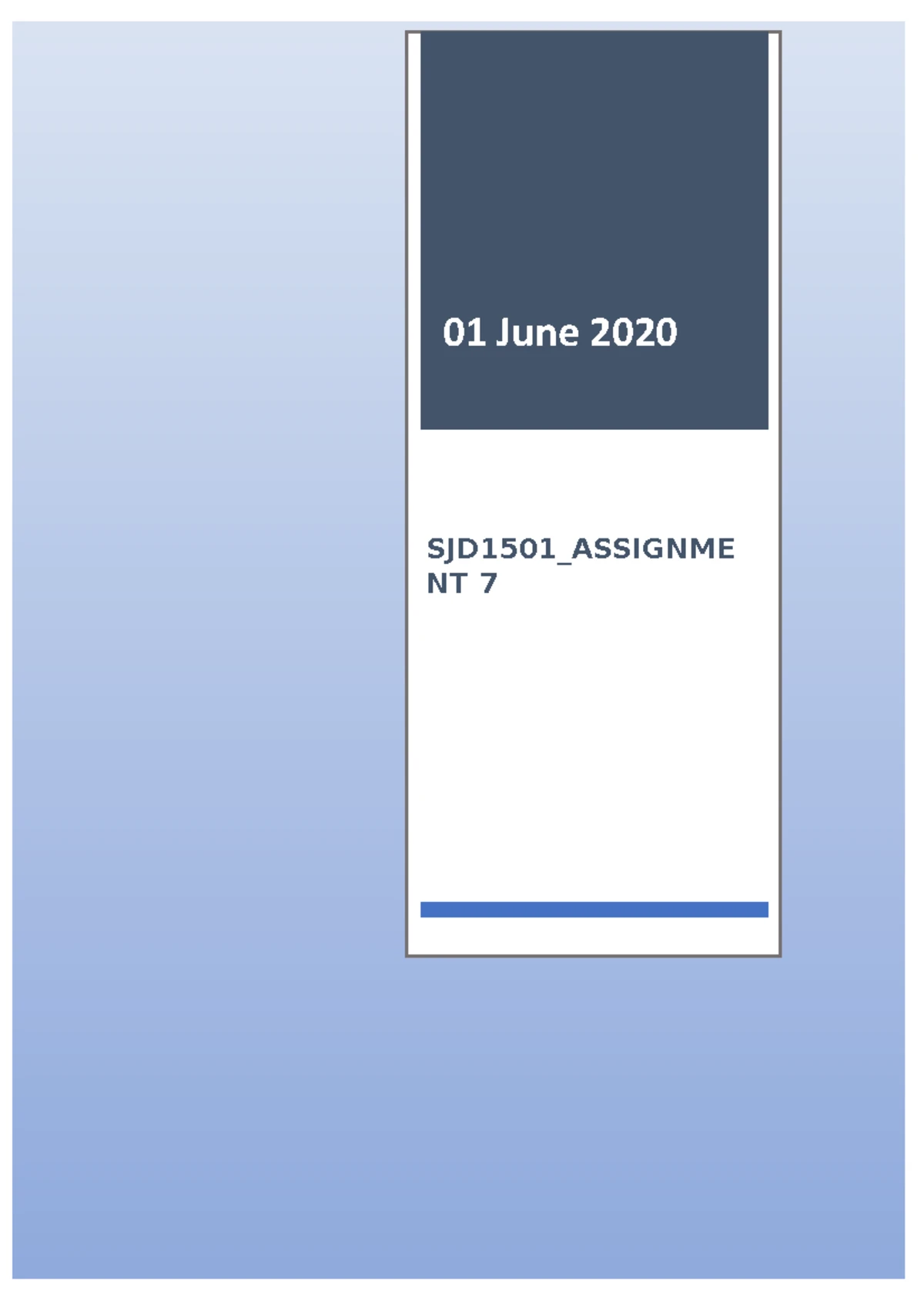 SJD1501 (777787) - assignment 7 - Name: Itumeleng Minnaar Student no: 10229213 Module: SJD - Studocu