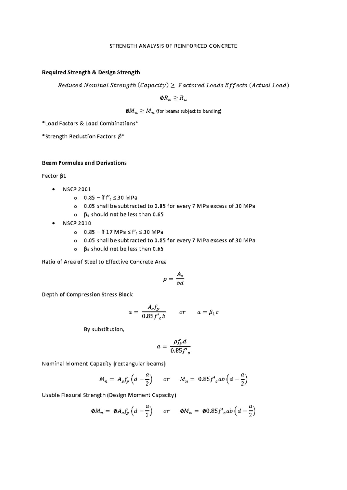 Strength Analysis of Reinforced Concrete: Formulas & Design Steps - Studocu