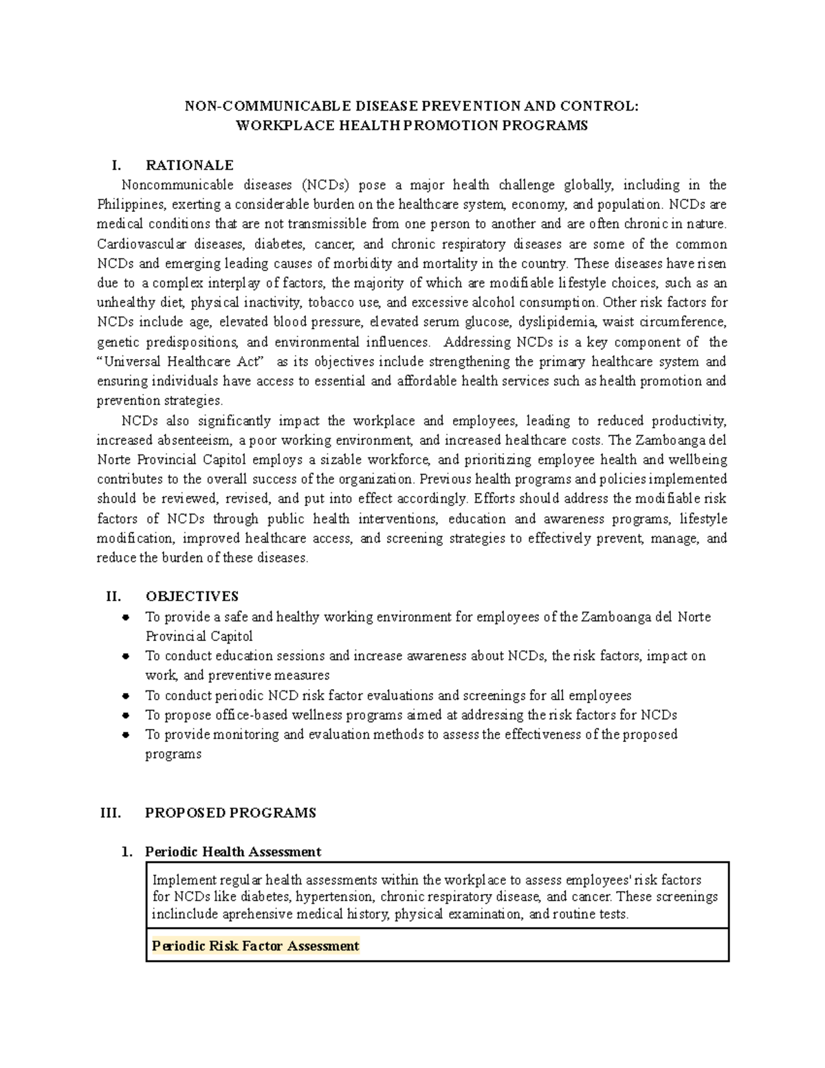 NCDs Concept Paper - NON-COMMUNICABLE DISEASE PREVENTION AND CONTROL ...