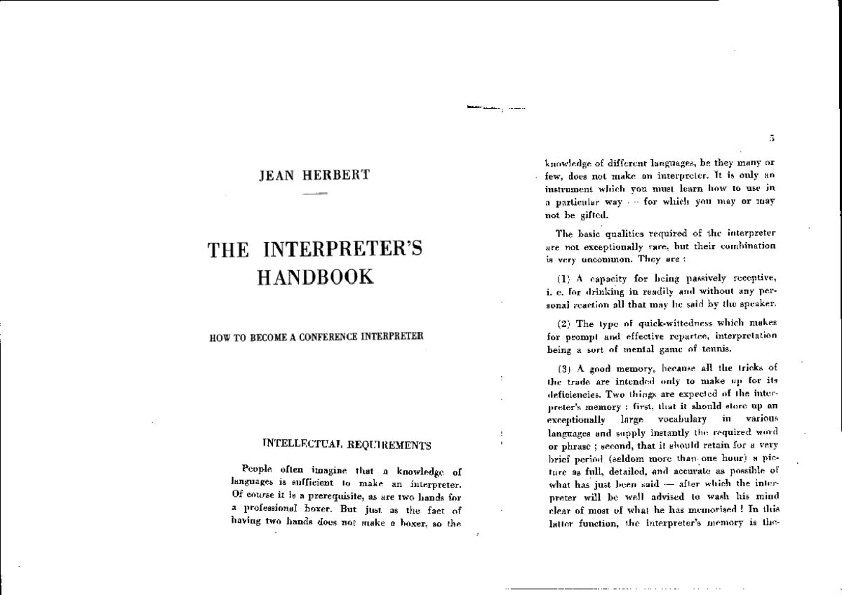 JEAN HERBERT: The Interpreter's Handbook - Essential Skills and ...