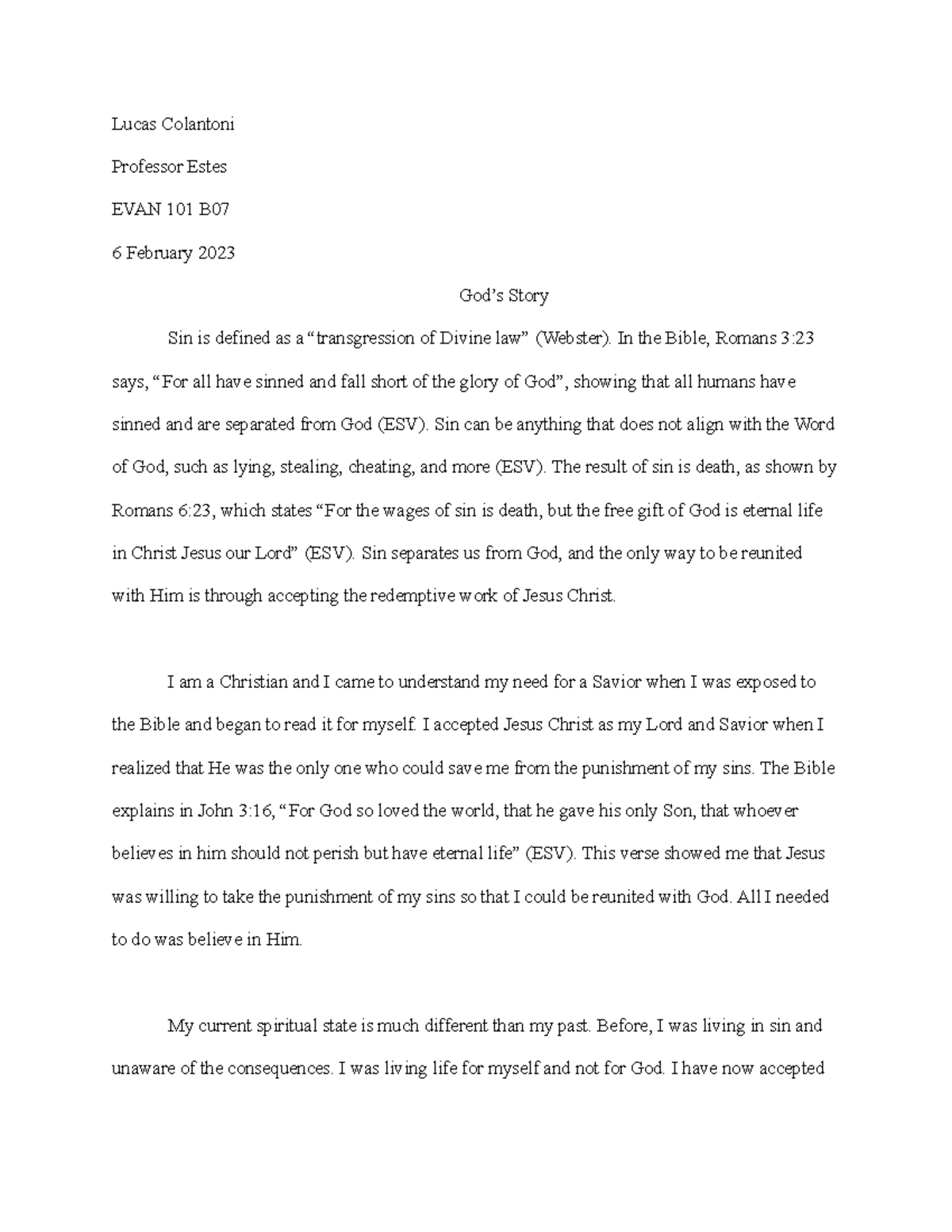 God's Story Paper: Understanding Sin and Redemption in EVAN 101 B - Studocu