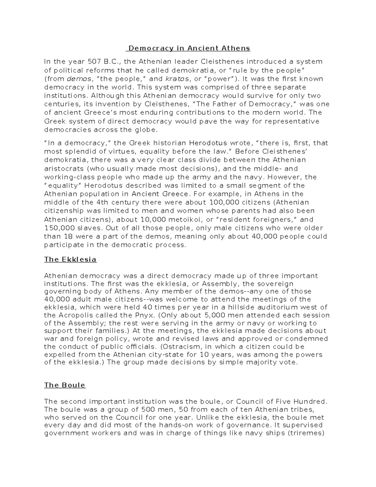 Democracy in Ancient Athens: A Study of Cleisthenes' Reforms - Studocu